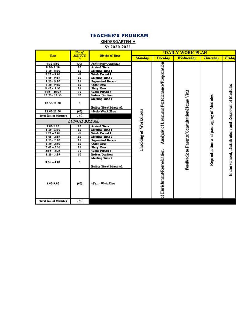 Teacher'S Program: Kindergarten-A SY 2020-2021 | PDF