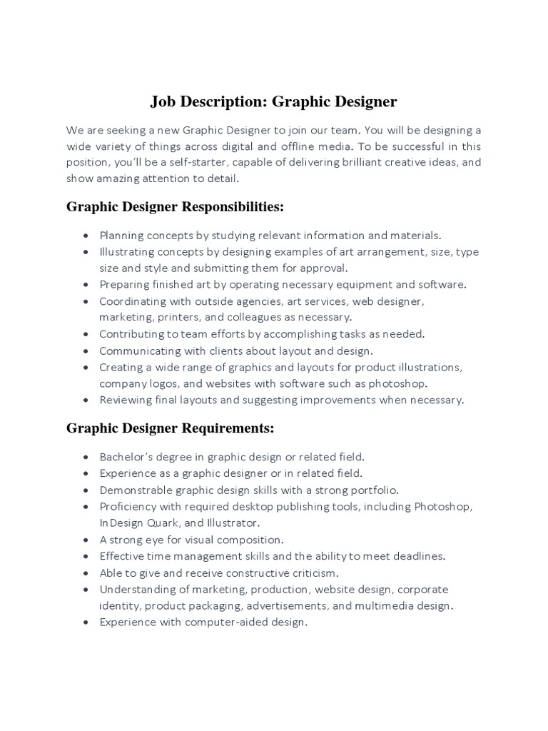 Job Description: Graphic Designer | PDF