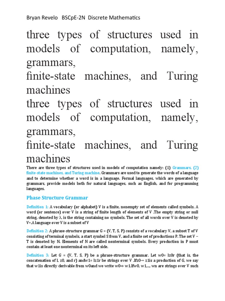 Bryan Revelo Bscpe-2N Discrete Mathematics: Phase Structure Grammar | PDF | Syntax | Metalogic