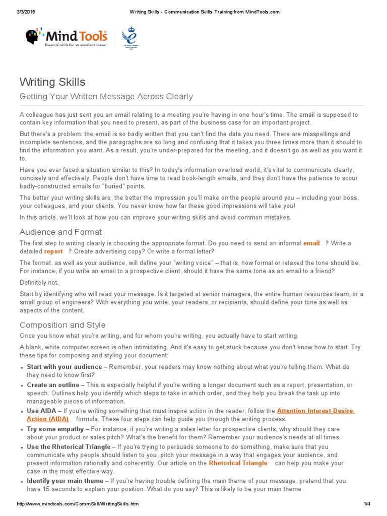 Writing Skills - Communication Skills Training From MindTools | PDF | Proofreading | Plural