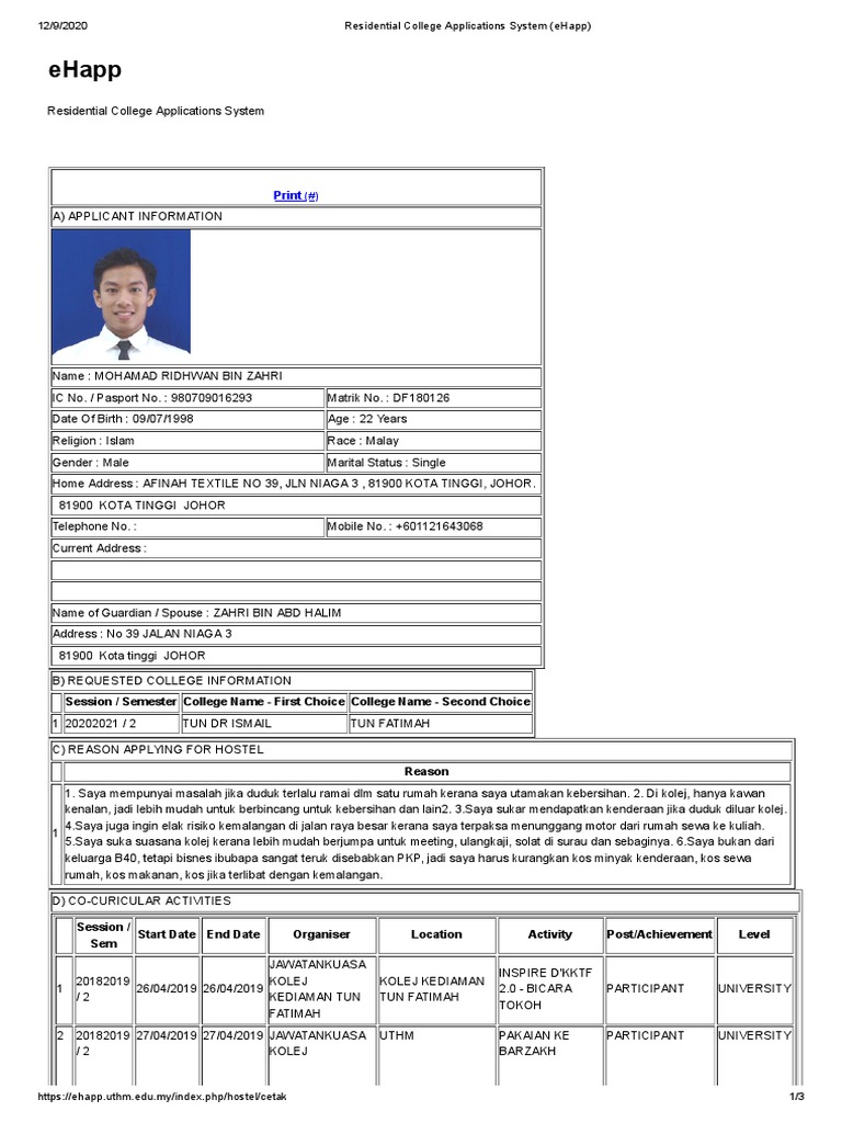 Residential College Applications System (Ehapp) PDF | PDF