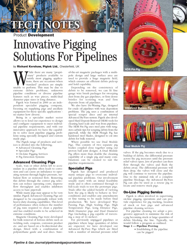 Innovative Pigging Solutions For Pipelines: Development | PDF ...