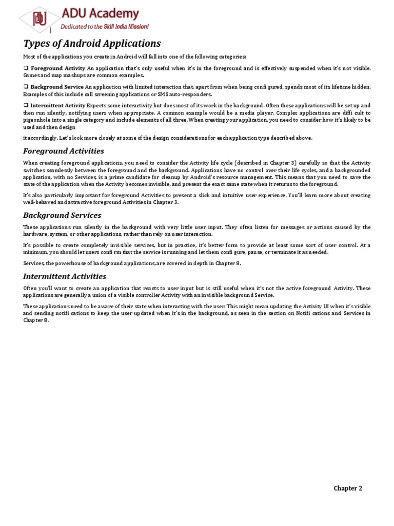 Design Considerations for Different Types of Android Applications: Foreground Activities ...