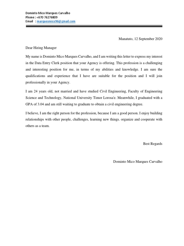 Karta Aplikasaun & CV (Dominto Mico Marques Carvalho) | PDF | East Timor