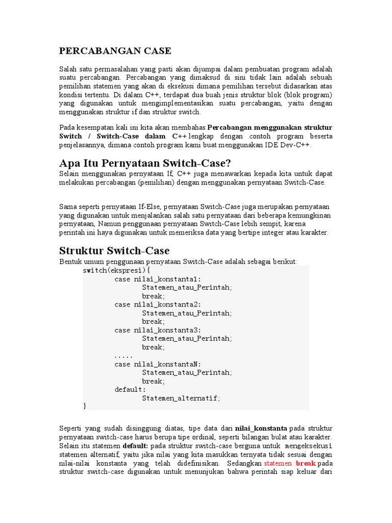 Pemrograman Switch-Case C++ | PDF