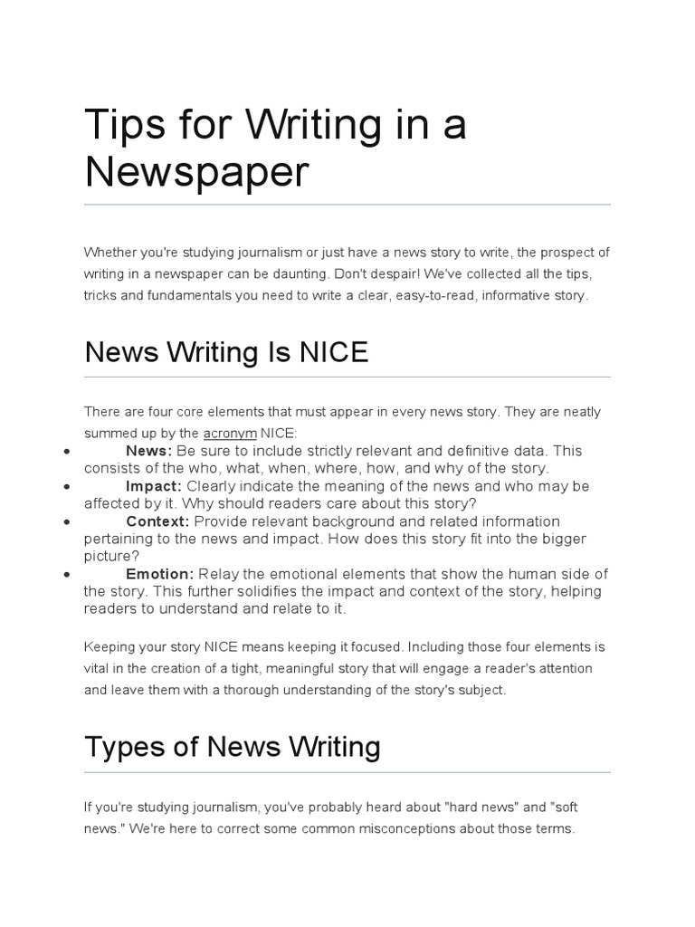 Newspaper - How To Write | PDF | News | Cognition