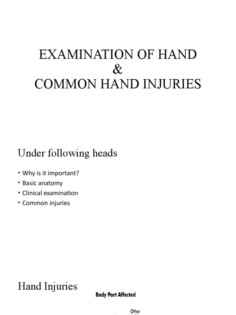 Examination of Hand & Common Hand Injuries | PDF | Thumb | Hand