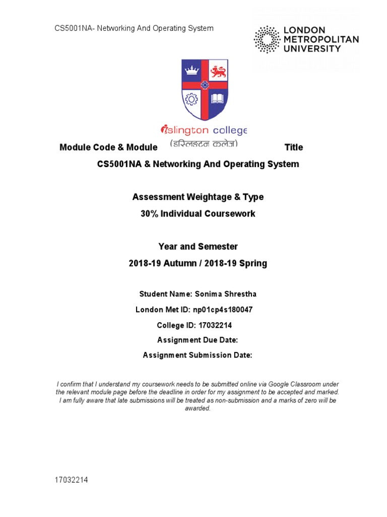 Individual Coursework Cover Page (ICK London Met) - 2 | PDF | Cellular ...