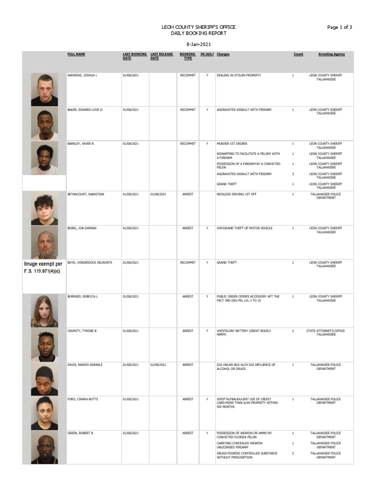 Leon County Booking Report: Jan. 9, 2021 | PDF | Driving Under The ...