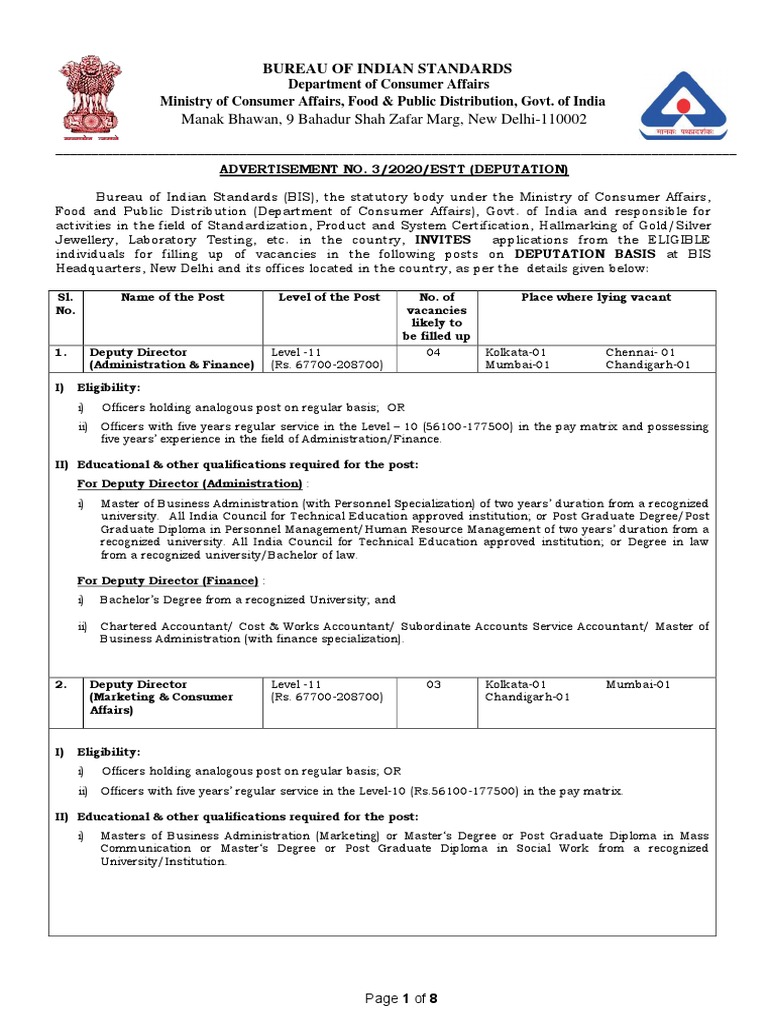 Bureau of Indian Standards | PDF | Academic Degree | Postgraduate Education