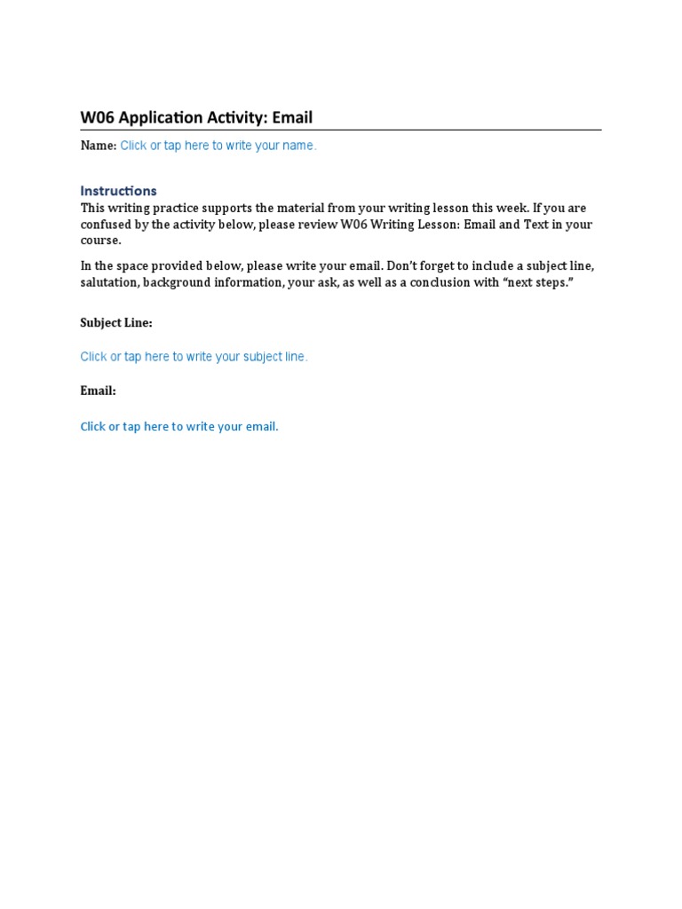 pc102 Document w06ApplicationActivity EmailTemplate | PDF