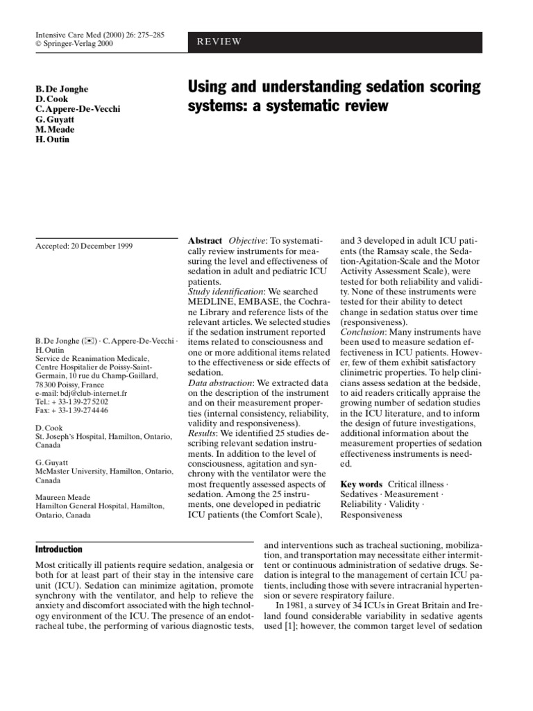 Using and Understanding Sedation Scoring Systems: A Systematic Review ...
