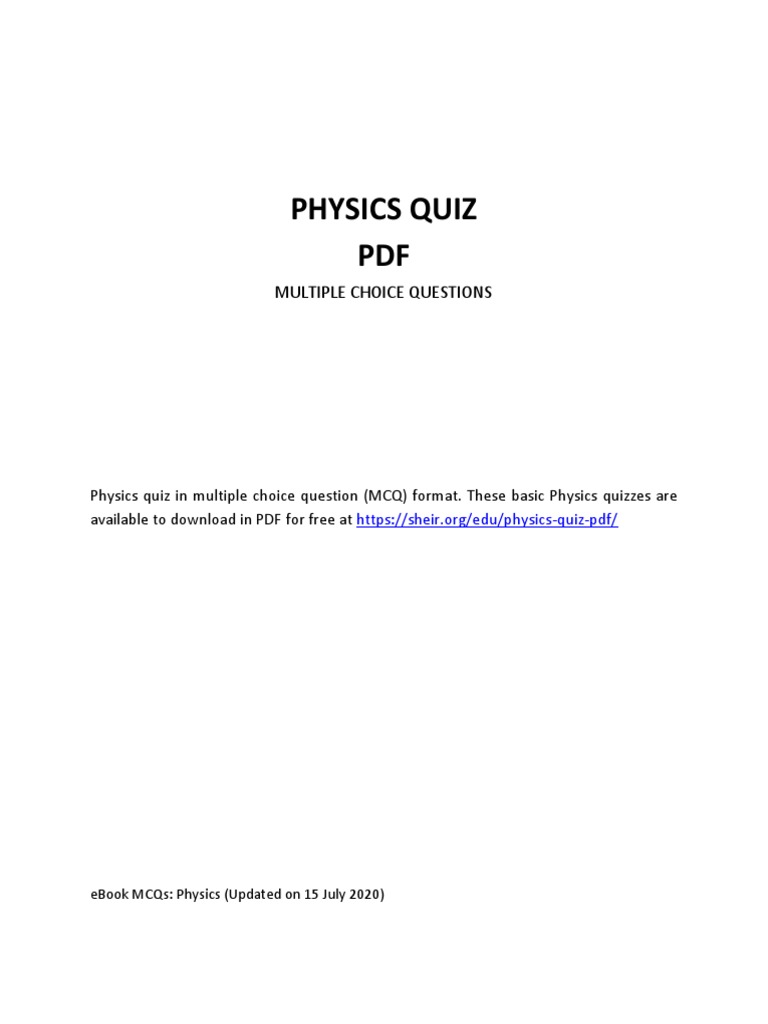 Physics Quiz PDF: Multiple Choice Questions | PDF | Science ...