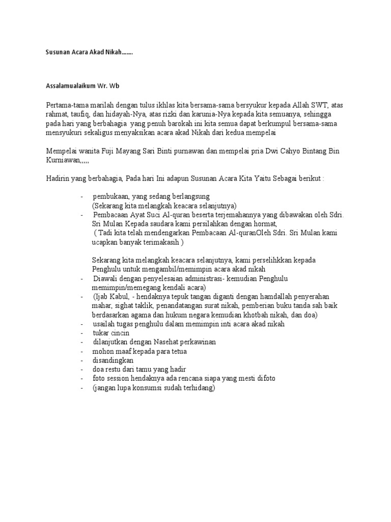 Akad Nikah Contoh | PDF