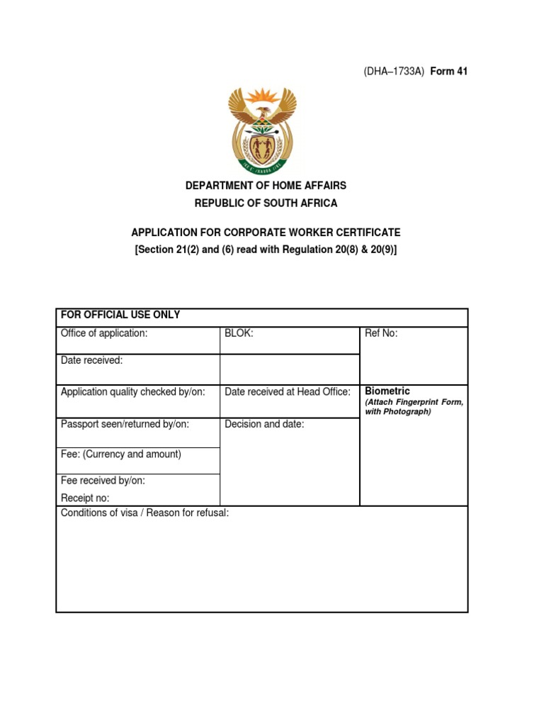 Department of Home Affairs Republic of South Africa: (Attach ...