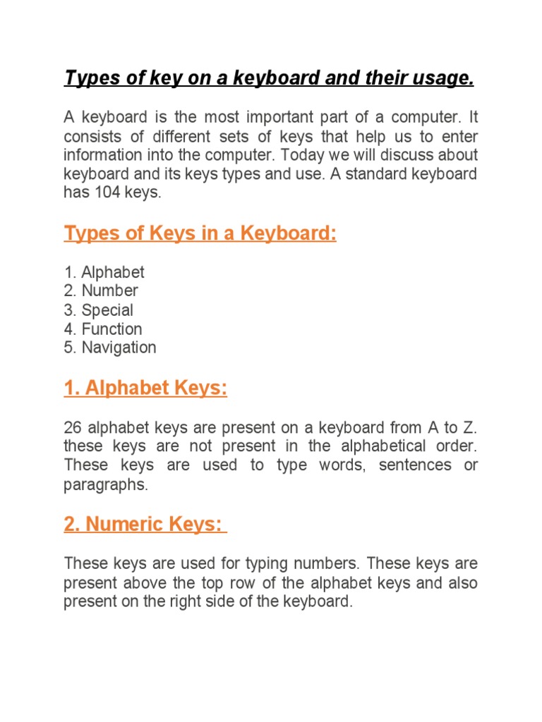 Types of Keys in A Keyboard | PDF