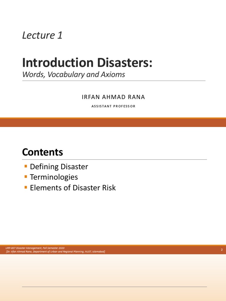Lecture 1. Introduction To Disasters | PDF | Hazards | Natural Disasters