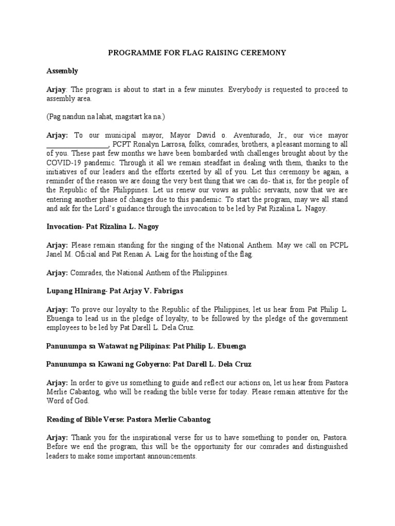 Programme Script For Flag Raising Ceremony | PDF