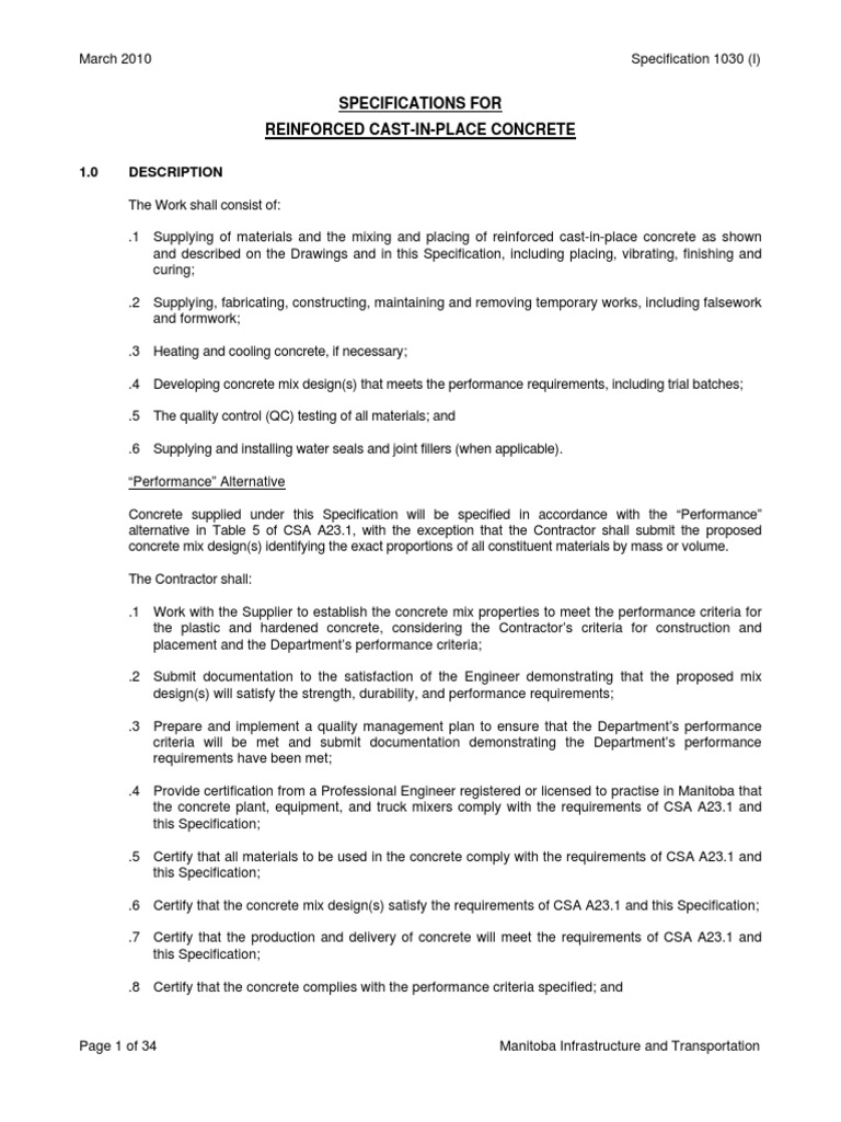 Specifications For Reinforced Cast-In-Place Concrete | Download Free ...