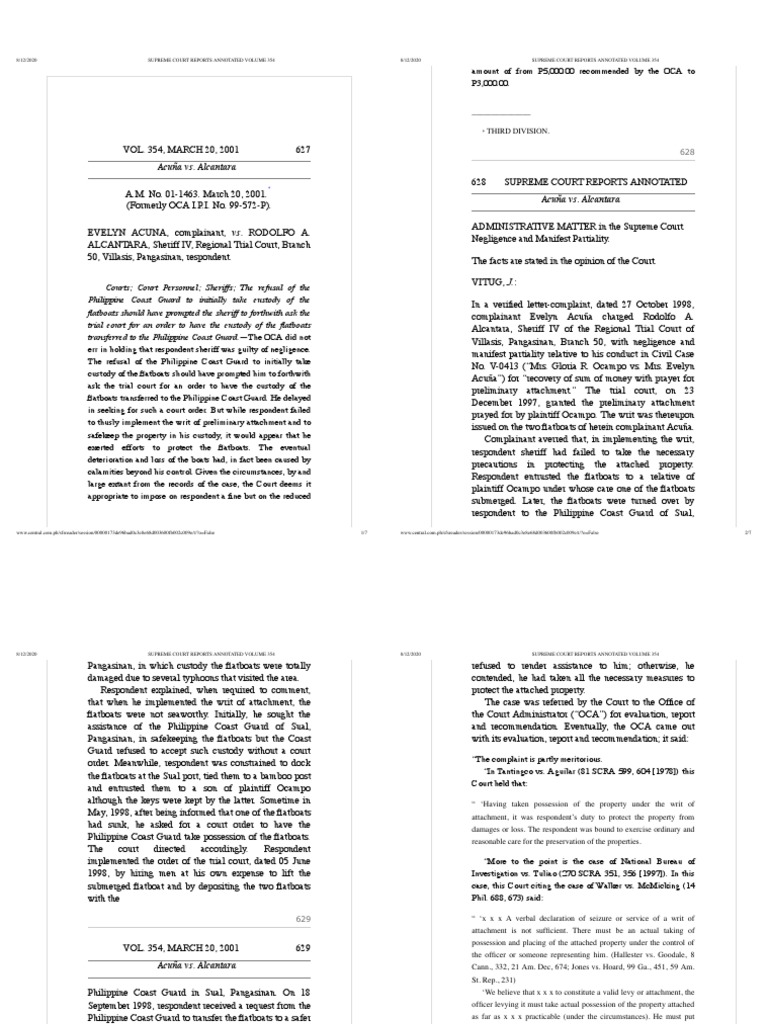 VOL. 354, MARCH 20, 2001 627: Acuña vs. Alcantara | PDF | Writ | Common Law