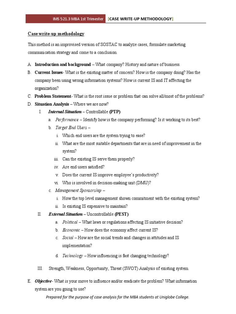 Case Write Up Methodology | PDF | System | Economies