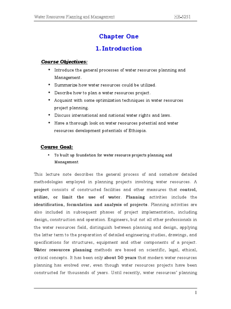 Chapter One: Course Objectives | PDF | Water Resources | Water
