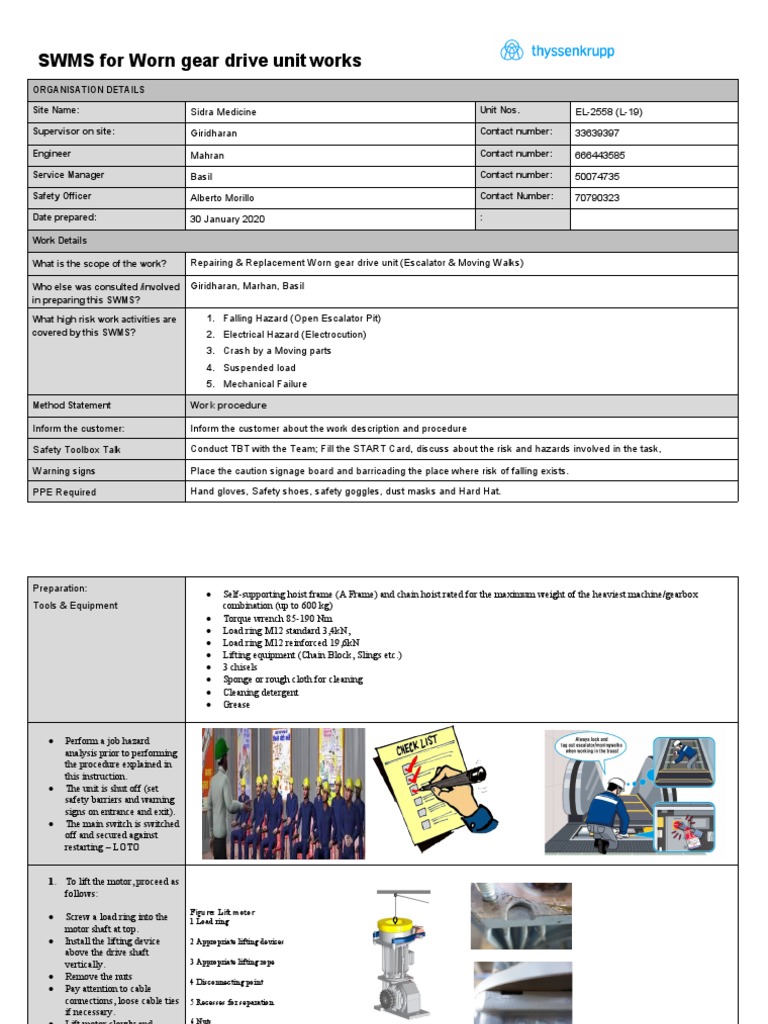 SWMS Worn Gear Drive | PDF | Transmission (Mechanics) | Elevator