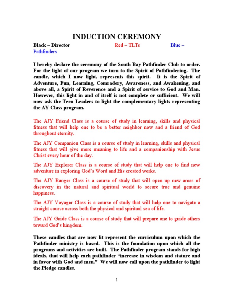 Induction Ceremony: Blue - Pathfinders | PDF | Prayer | Jesus