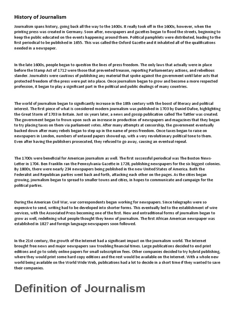 History of Journalism | Download Free PDF | Journalism | News