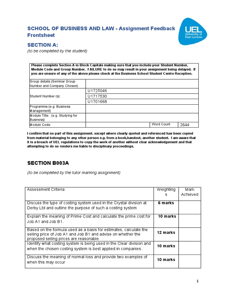 Process Costing Report - Teamwork | PDF