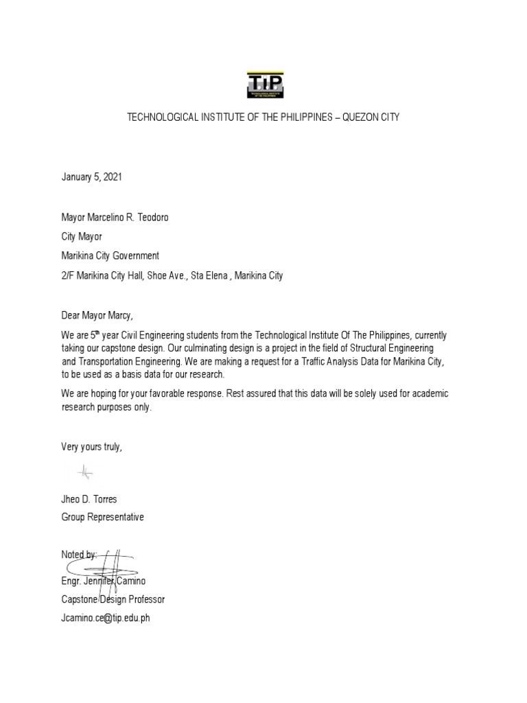 DATA REQUEST LETTER - GROUP 2 For Marikina City LGU | PDF