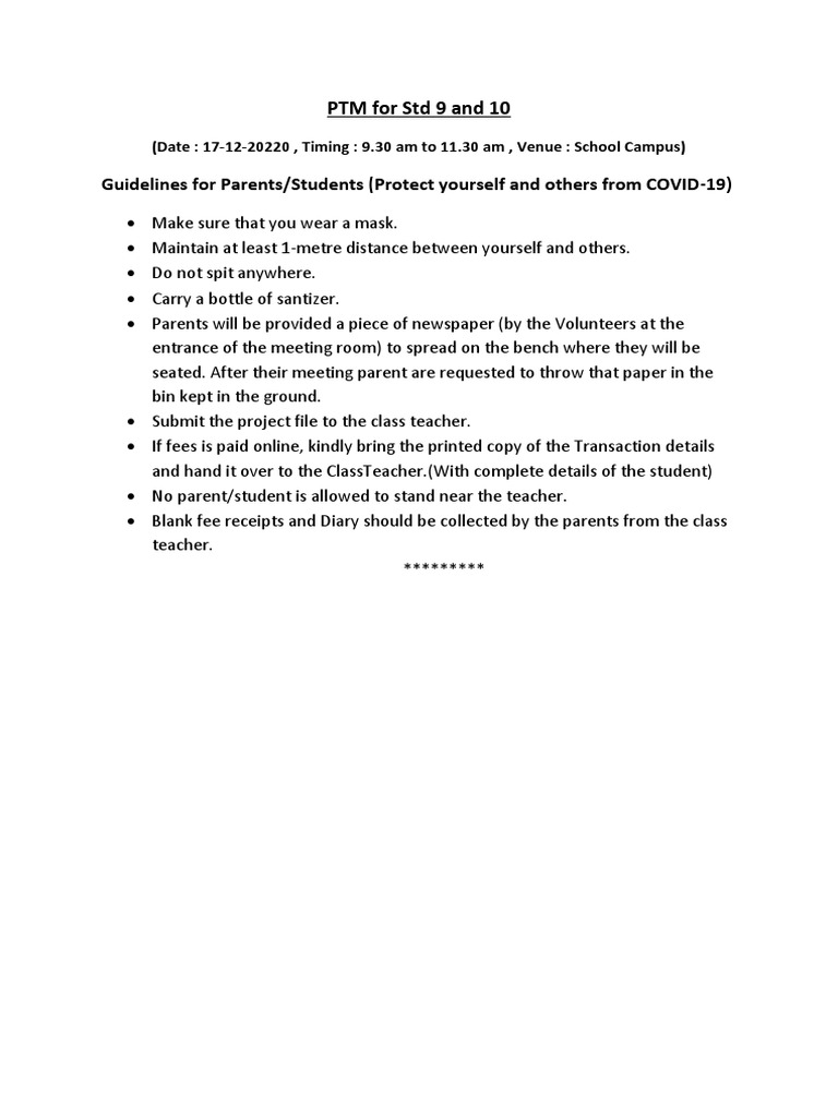 PTM For STD 9 and 11student | PDF | Wellness