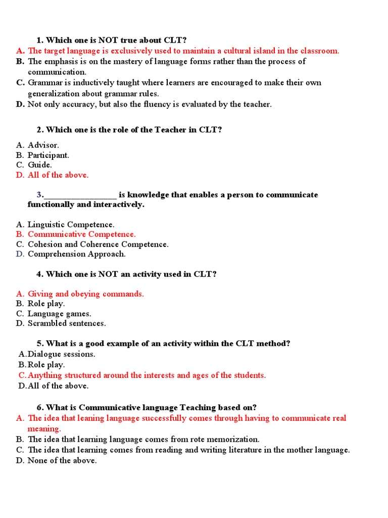 Communicative Language Teaching Test | PDF | Language Education ...