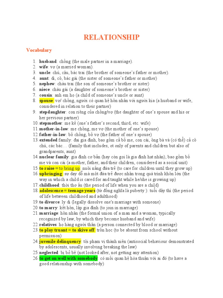 Relationship: Vocabulary | PDF | Sibling | Living Arrangements