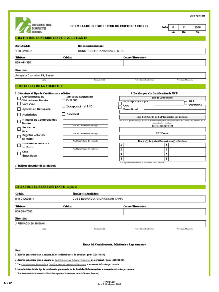 Formulario Dgii para Certificacion | PDF | Business