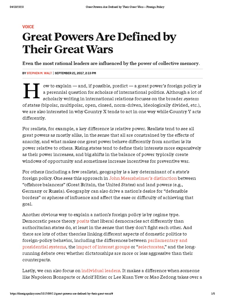 Great Powers Are Defined by Their Great Wars - Foreign Policy | PDF ...