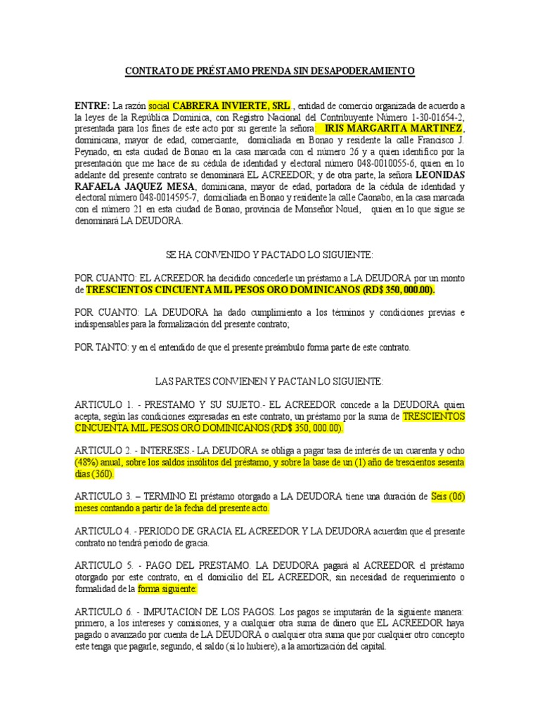 Contrato de Prenda | PDF | Pagos | Póliza de seguros