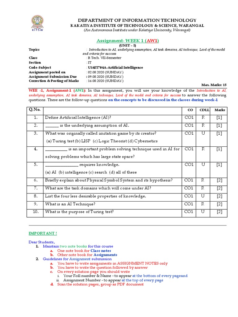 Department of Information Technology: Assignment-WEEK 1 | PDF ...