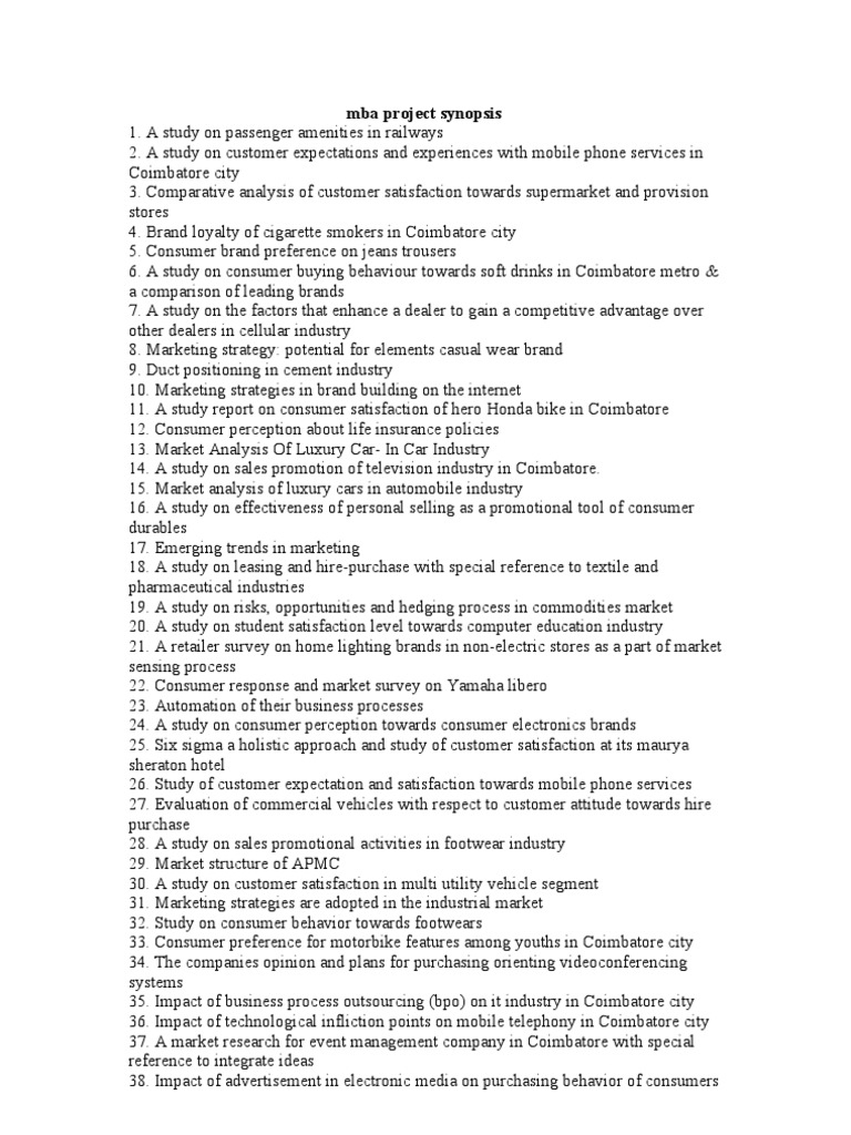 Mba Project Titles | PDF | Consumer Behaviour | Brand