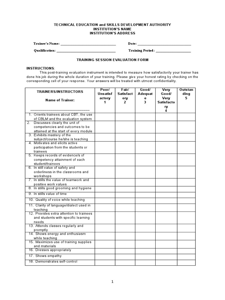 Training Session Evaluation Form | PDF | Educational Technology | Competence (Human Resources)