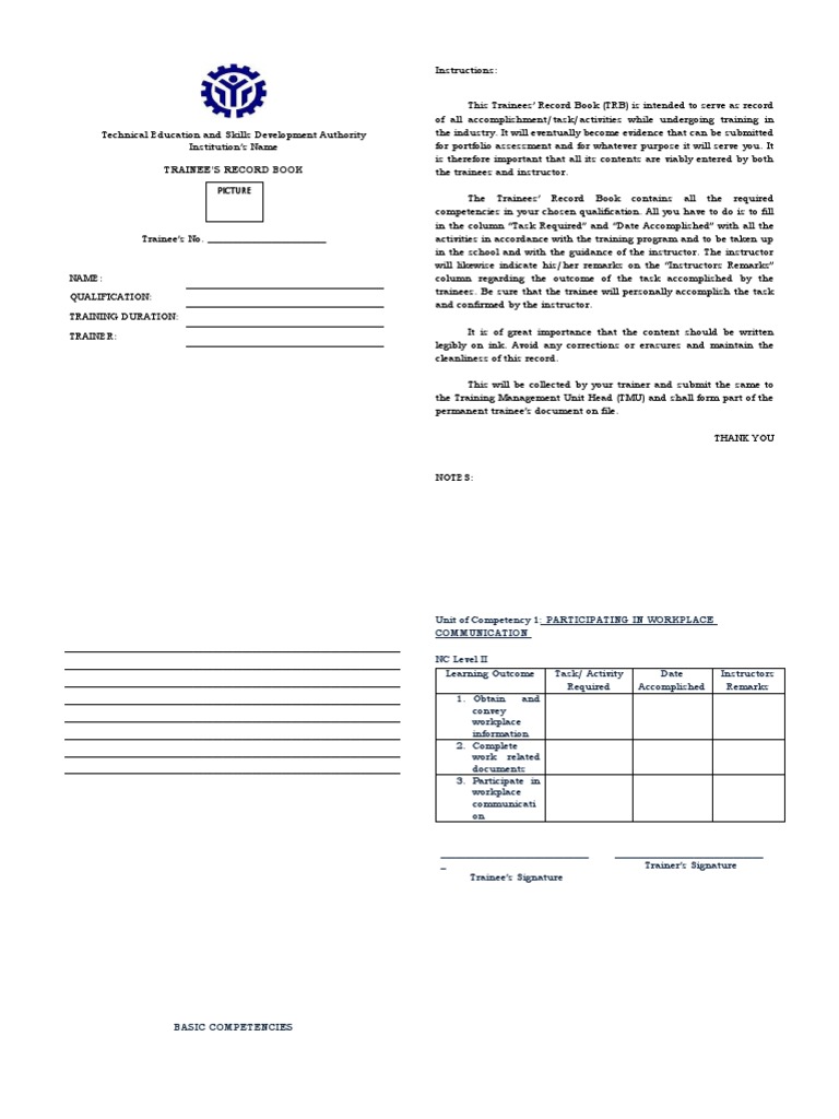 Trainee - S Record Book | PDF | Occupational Safety And Health | Human ...