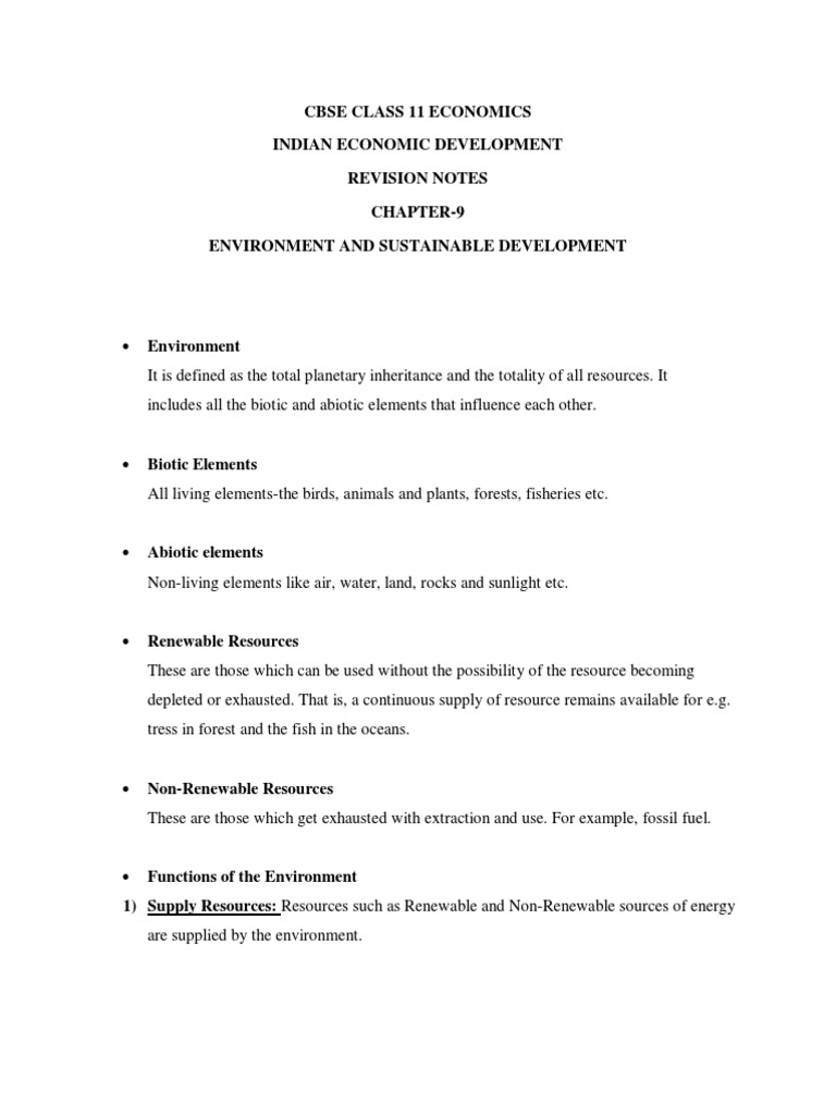 Cbse Class 11 Economics Indian Economic Development Revision Notes ...