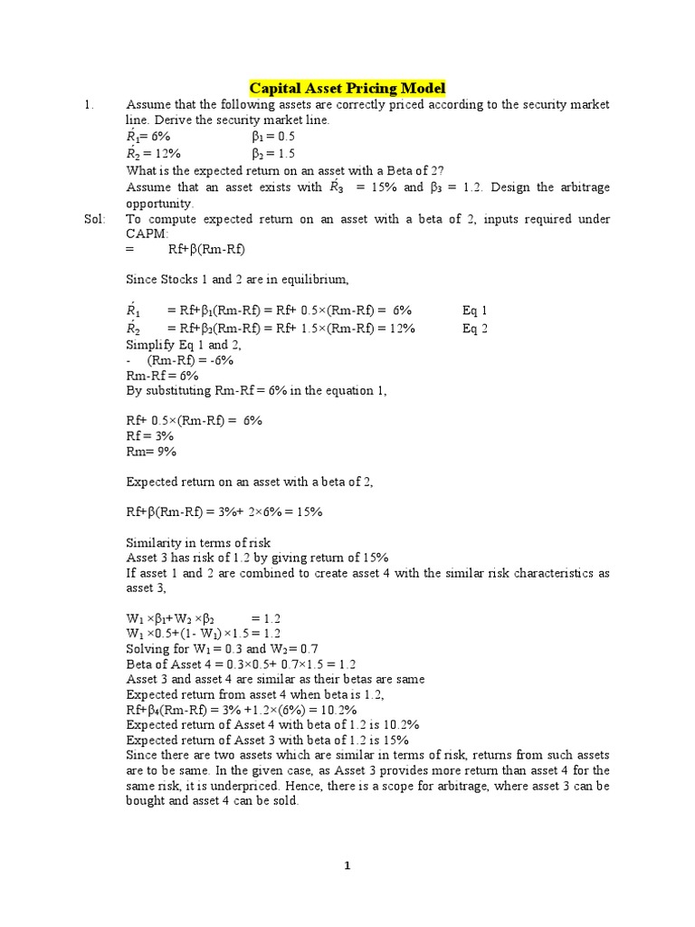 CAPM and APT With Solutions | PDF | Capital Asset Pricing Model | Beta ...