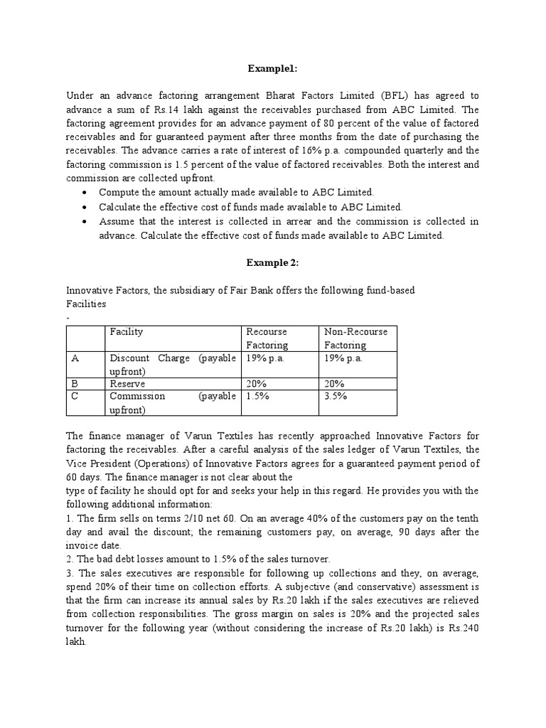 Factoring Arrangement Cost Analysis | PDF | Factoring (Finance ...