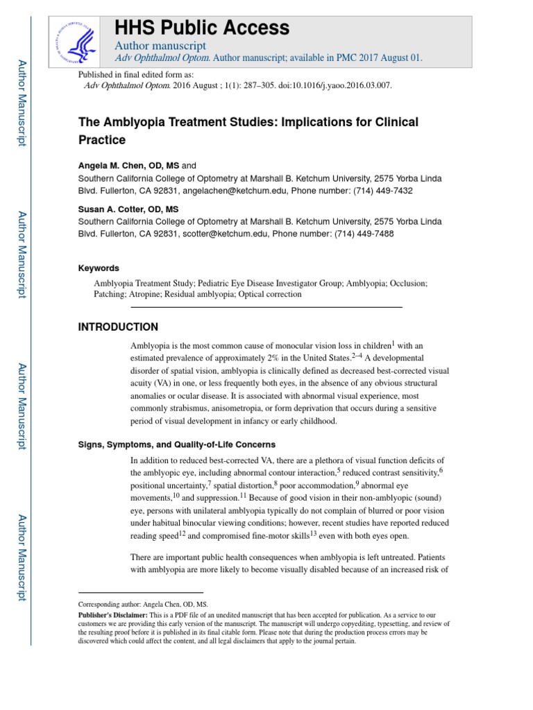 Amblyopia NCBI Journal PDF | PDF | Human Eye | Ophthalmology