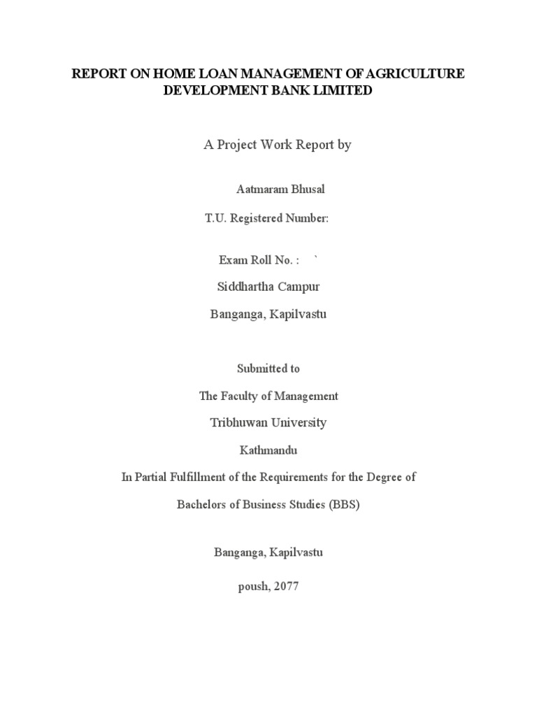 Report On Home Loan Management of Agriculture Development Bank Limited ...