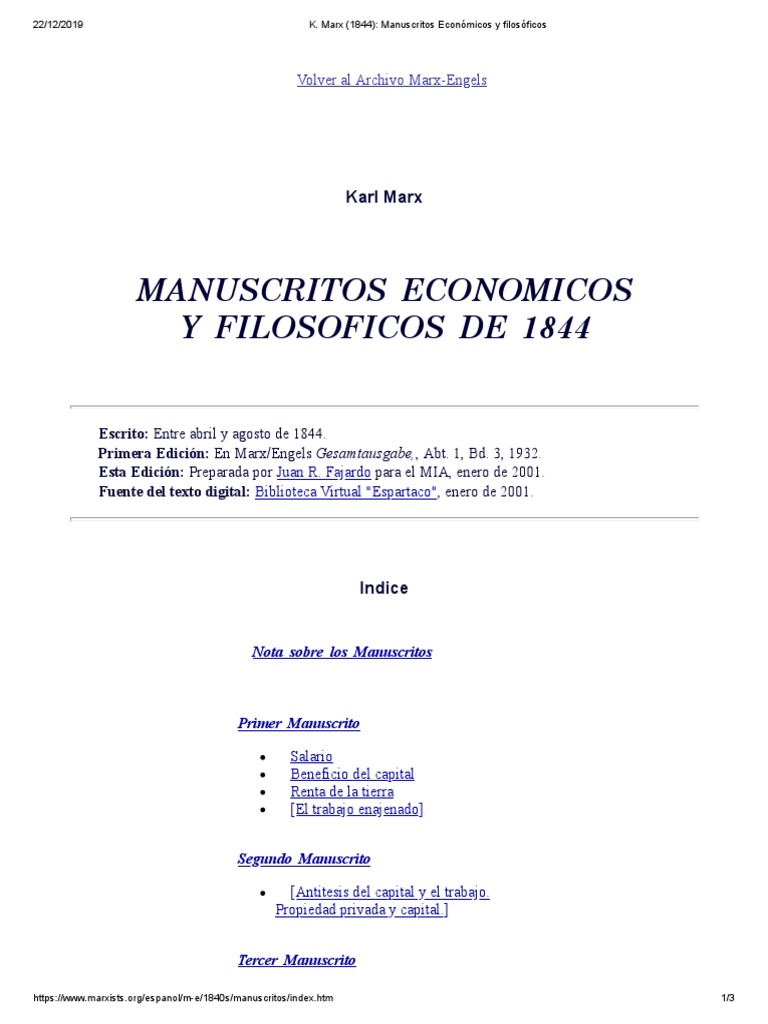 K. Marx (1844) - Nota Sobre Los Manuscritos Económicos y Filosóficos ...