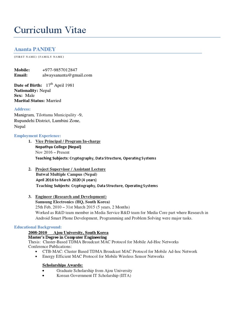 CV Ananta 2020 | PDF | Operating System | Computer Network