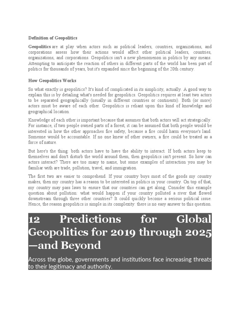 Definition of Geopolitics | PDF | The United States | China