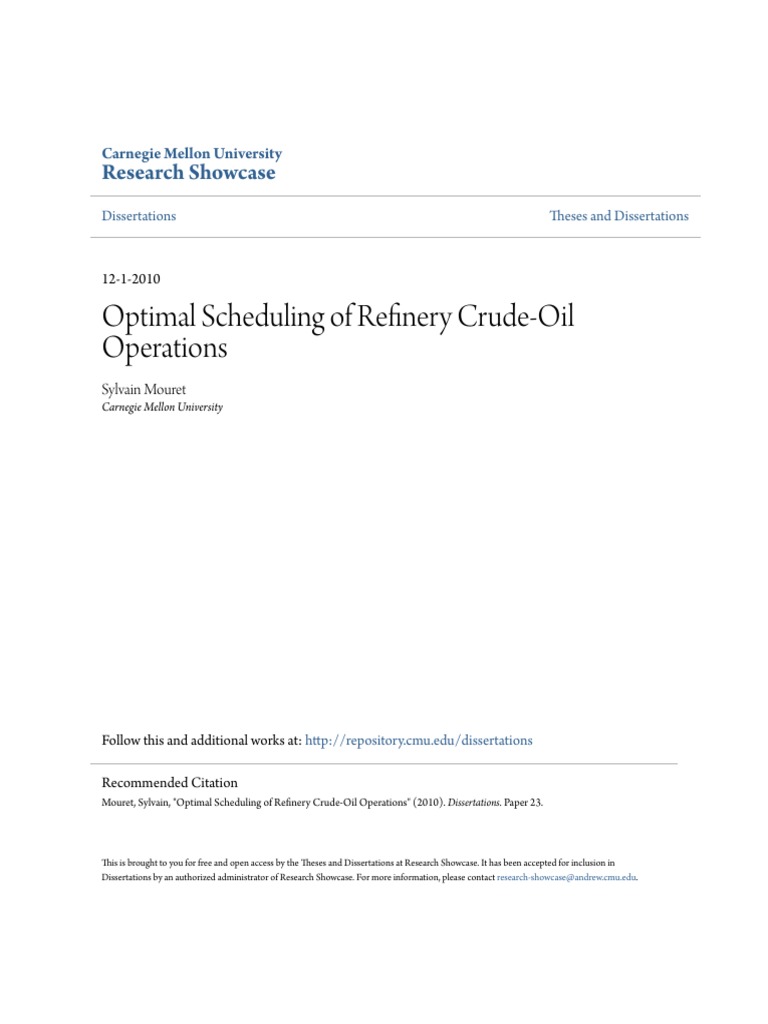 Optimal Scheduling of Refinery Crude-Oil Operations | PDF | Scheduling ...